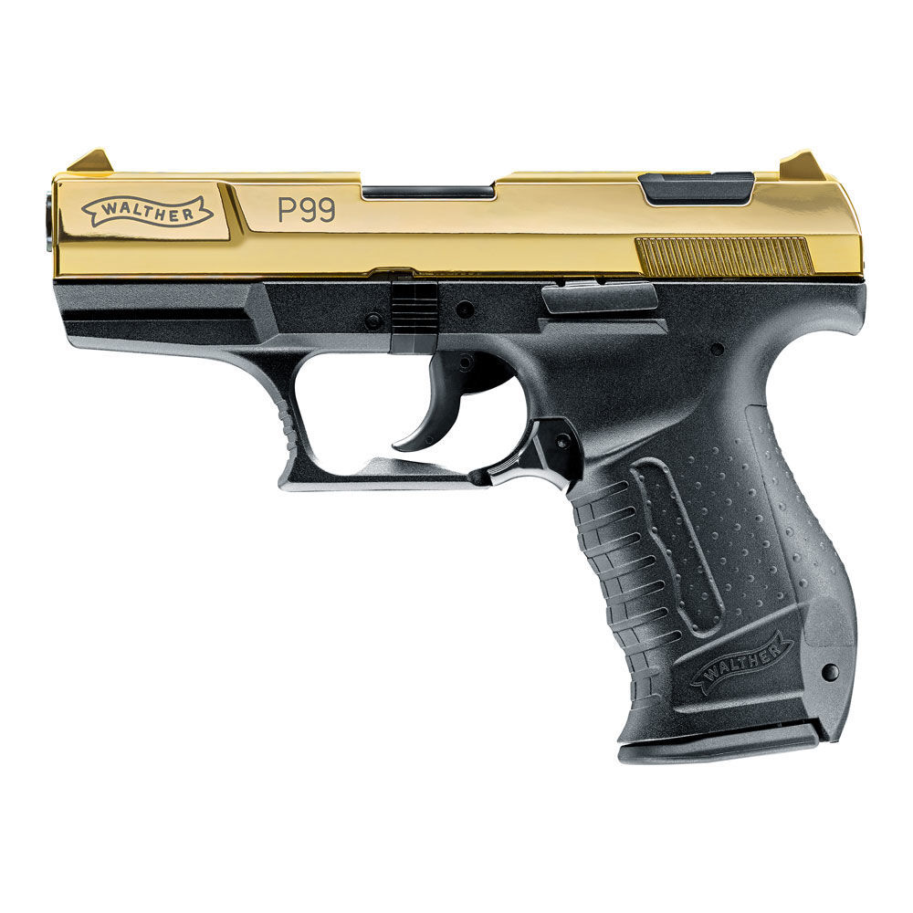 Walther P99 Schreckschuss Pistole mit Schlitten in 24 Karat Gold Finish ...