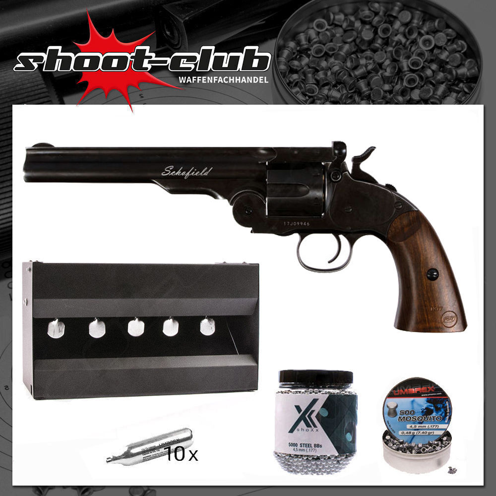 Schofield 6 Zoll CO2 Revolver 4,5 mm Diabolos & BBs - Plinking-Set