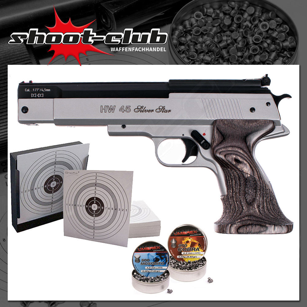 Weihrauch HW 45 Silver Star Luftpistole 4,5 mm Diabolo - im Set